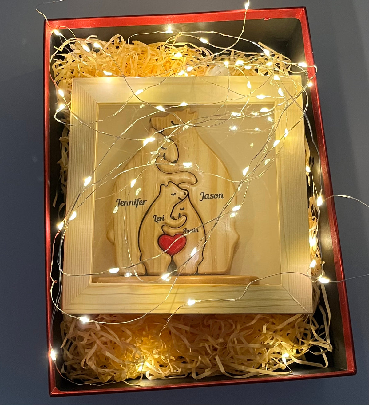 Wooden Shadow Box Frame Gift Box with Clear Acrylic Paneled Cursive Hi ...