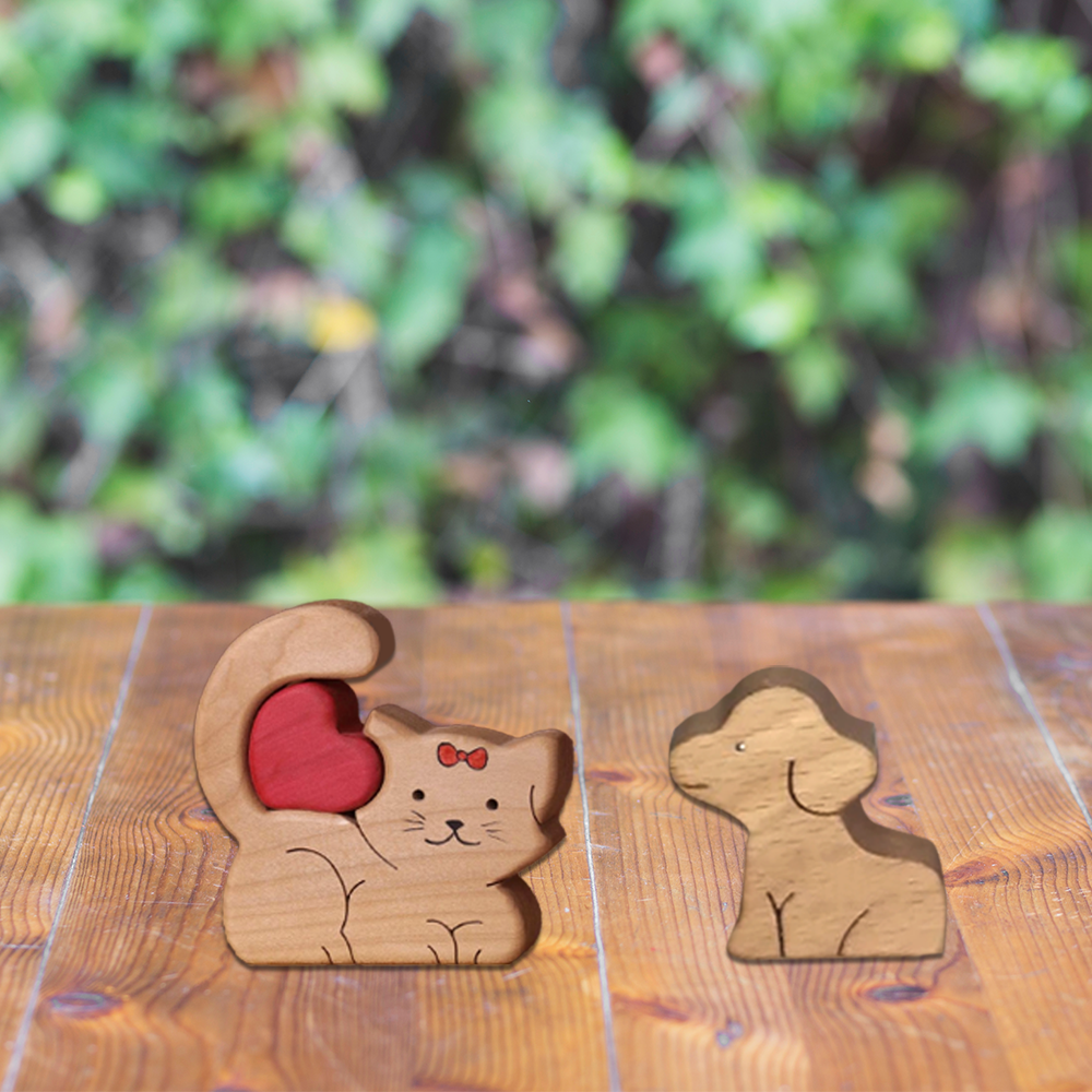 Dog and Cat Mini Shape - Puzzle Wooden Family - Wooden Pet Carvings ...