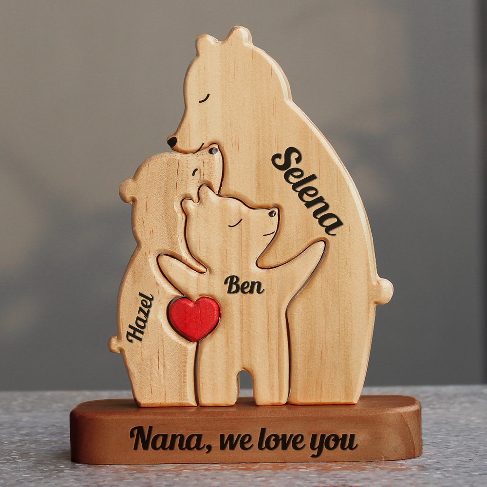 Personalized Single Parent Family With Stand - Puzzle Wooden Bear Fami ...