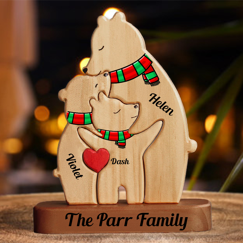 Personalized Single Parent Family With Stand - Puzzle Wooden Bear With ...