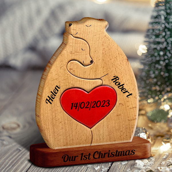 Personalized Wooden Bears Couple - Puzzle Wooden Bears Family - Wooden ...