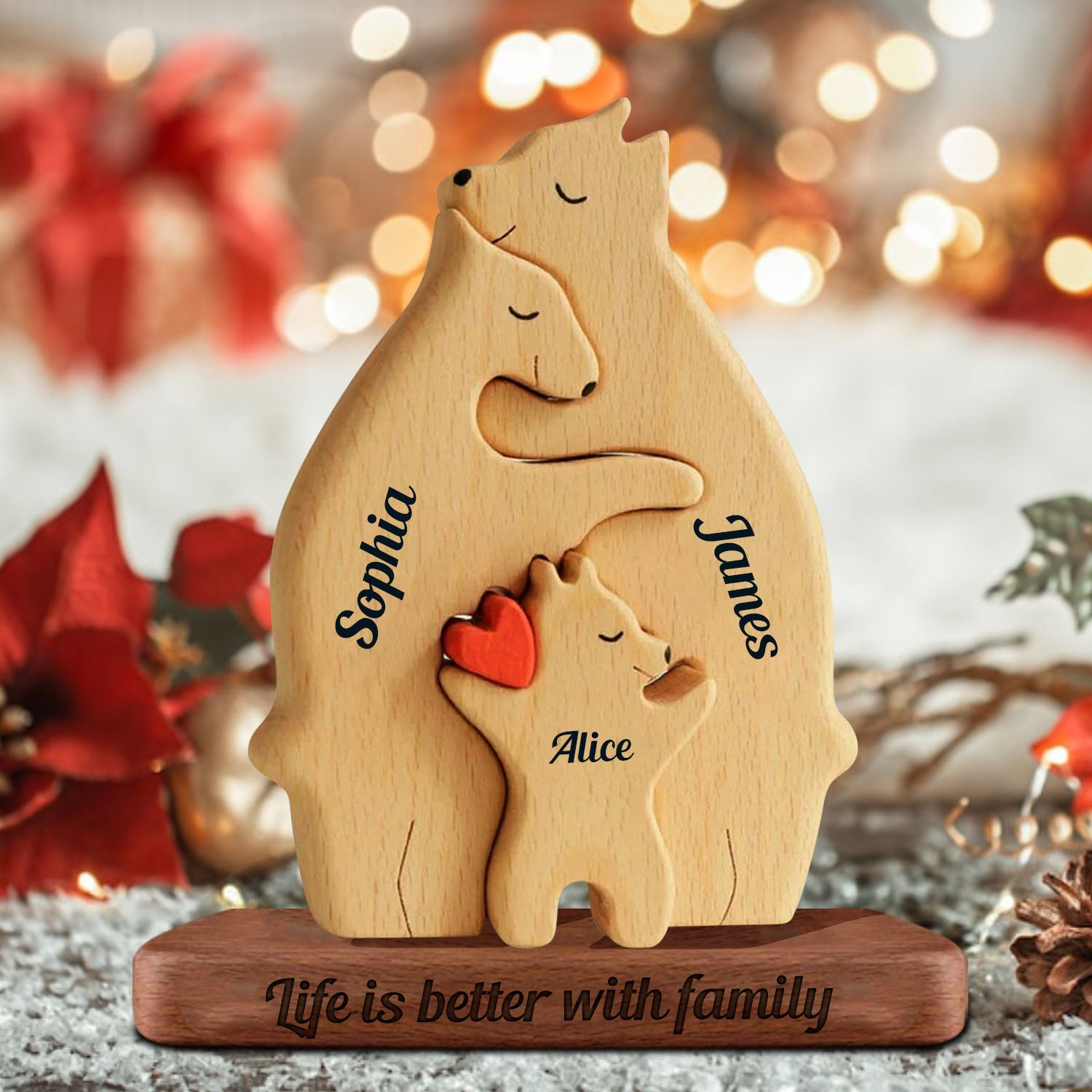 Personalized Wooden Bears Family With Hearts - Puzzle Wooden Bears Fam ...