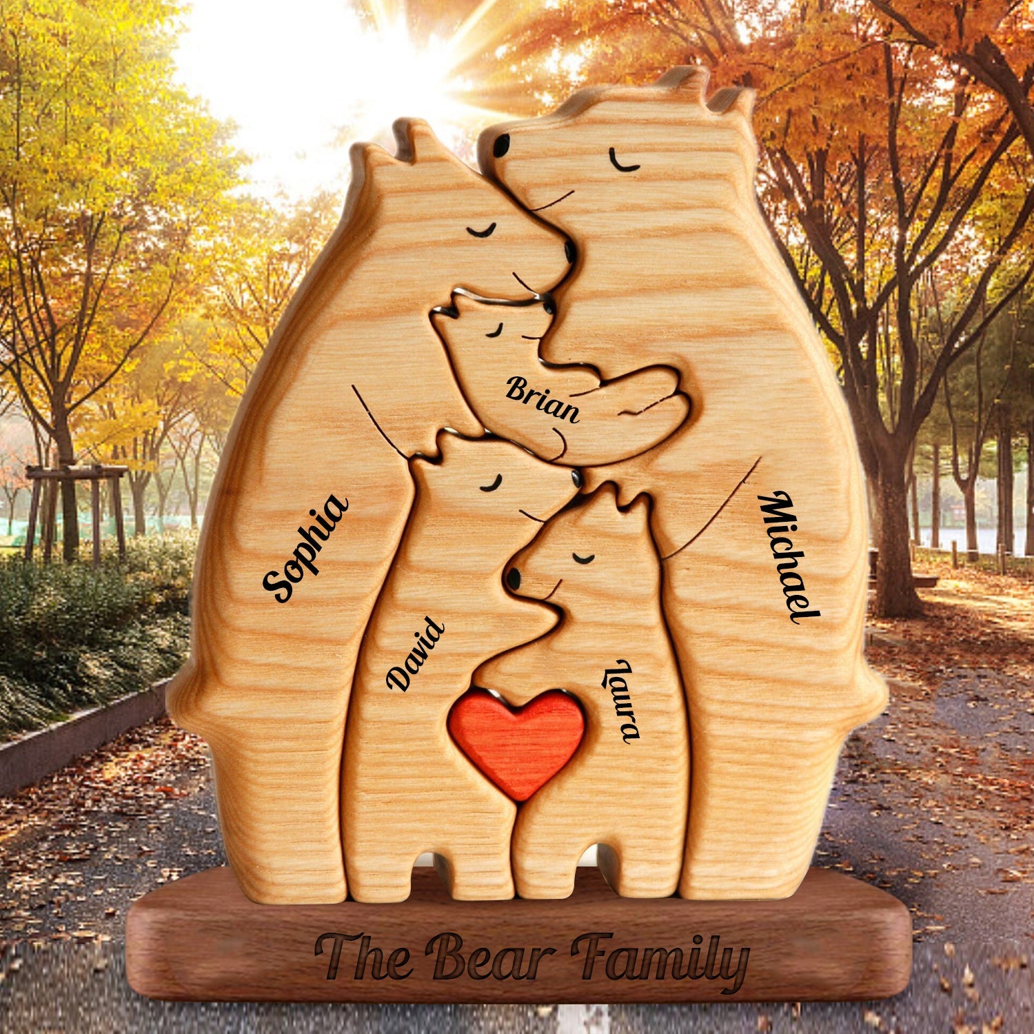 Personalized Wooden Bears Family With Hearts - Puzzle Wooden Bears Fam ...