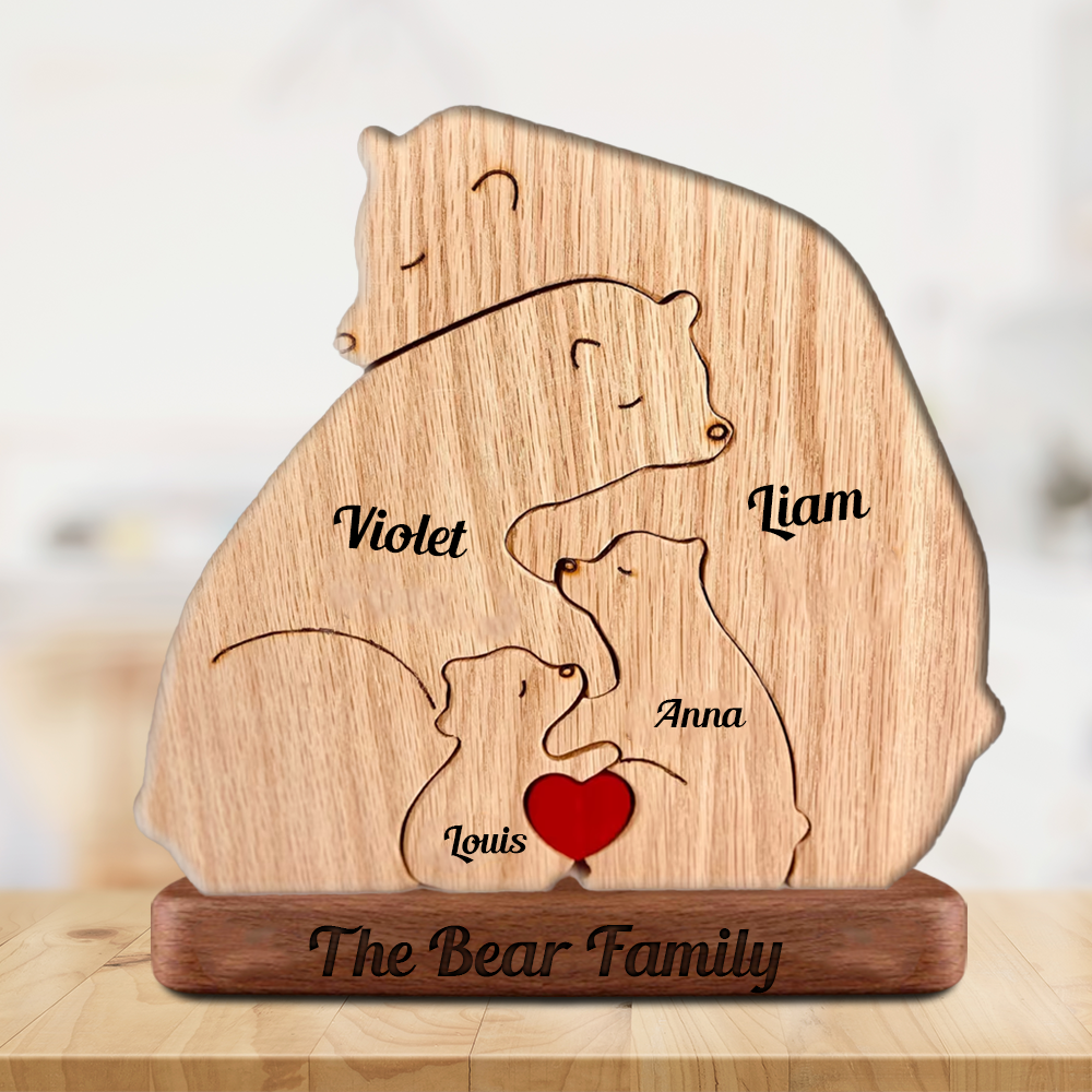 Lovely Bear Family Hugging In Cozy Season - Puzzle Wooden Bears Family ...